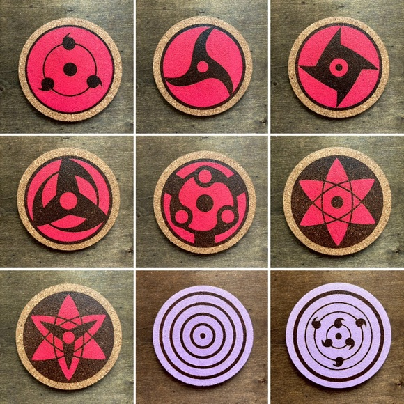 Dining | Naruto Dojutsu Anime Eyes Painted Cork Coasters Lot Of 9 ...